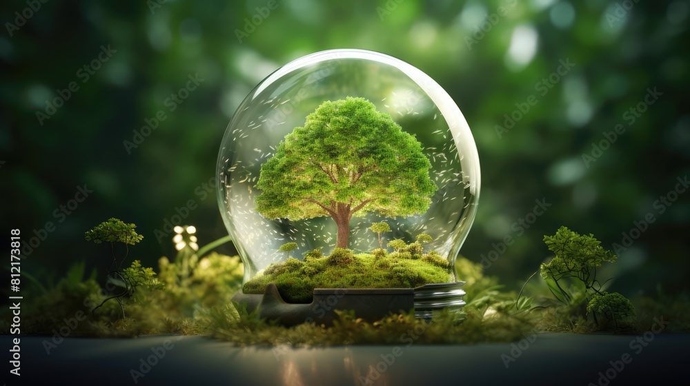 Renewable energy light bulb with green energy. Green energy concept ...