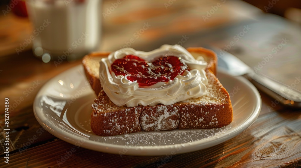 A slice of fresh white bread topped with a generous dollop of thick ...