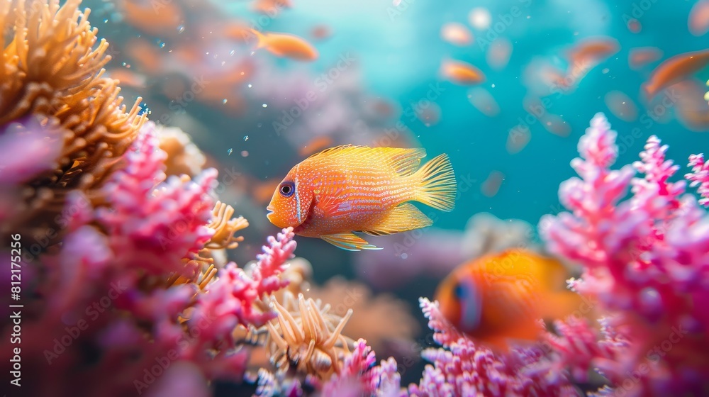 Fish swimming among coral in underwater reef ecosystem Stock Photo ...