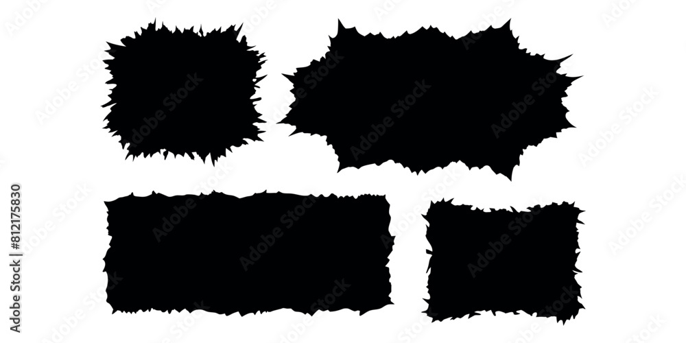 Set of jagged edge shape. Black ripped paper sheet with scratch. Grunge ...