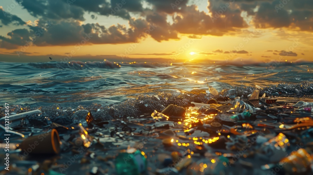 Polluted ocean. Garbage and waste. Animals suffer from pollution ...