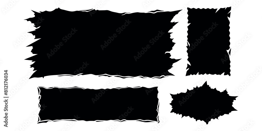 Set of jagged edge shape. Black ripped paper sheet with scratch. Grunge ...