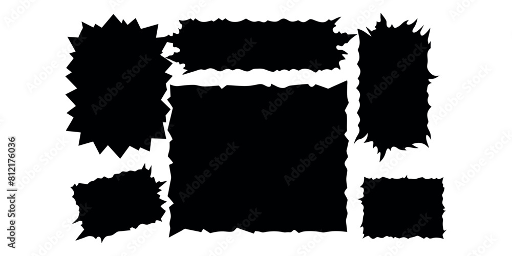 Set of jagged edge shape. Black ripped paper sheet with scratch. Grunge ...