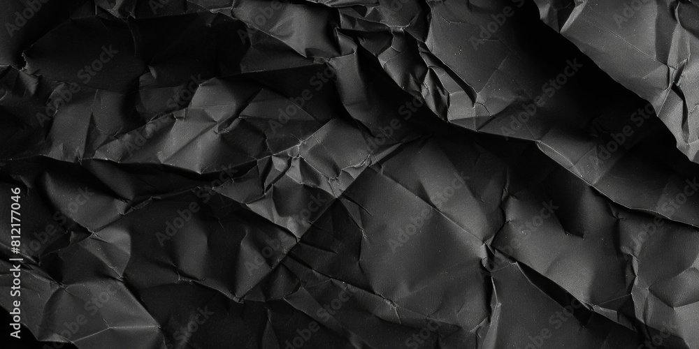 Black, abstract and crumbled paper with texture for background ...