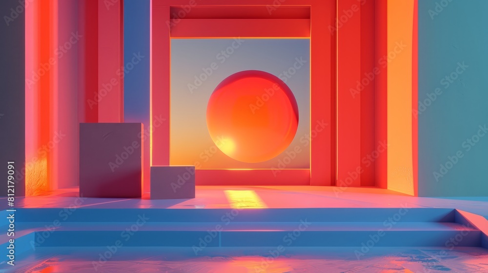 3D projection flat design front view virtual display theme 3D render Complementary Color Scheme ...