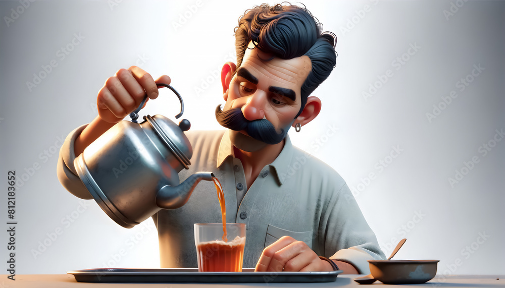 3D Animated Caricature: Indian Tea Vendor Pouring Tea, Indian Tea ...