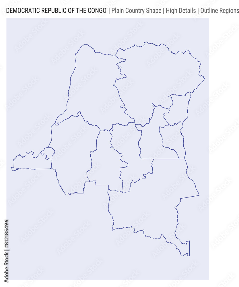 DR Congo plain country map. High Details. Outline Regions style. Shape ...