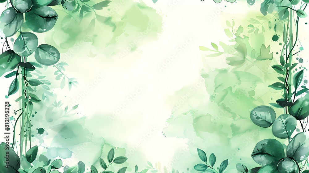 Green watercolor nature frame with hanging vines and leaves Stock ...
