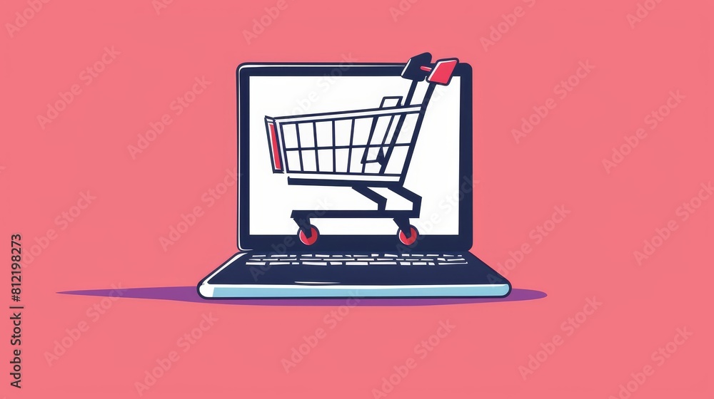 Laptop cart flat design front view tech shopping theme cartoon drawing ...