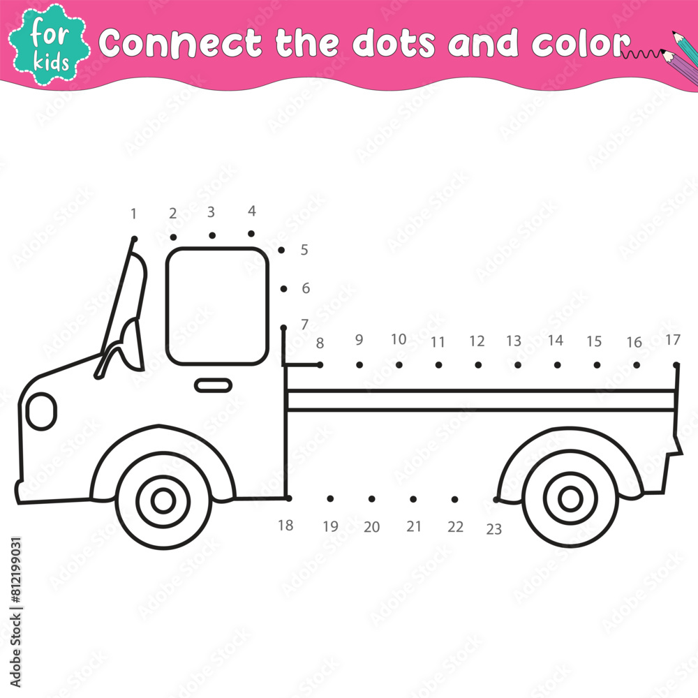 dot to dot truck coloring activity page and Educational Game for Kids ...