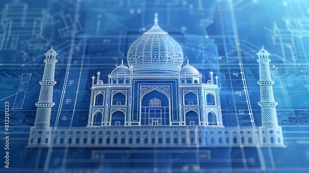 Model of the Taj Mahal on architectural blueprints Stock Photo | Adobe ...