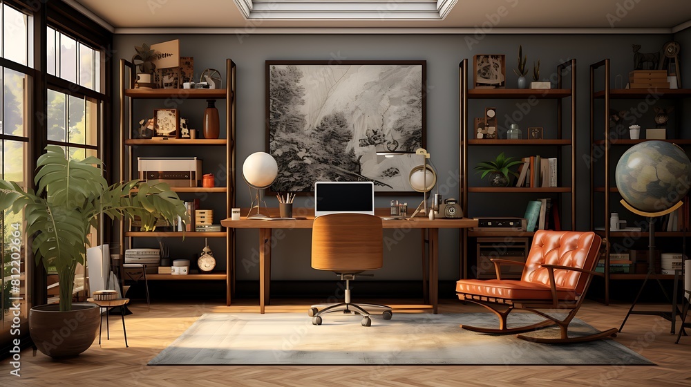 Plan a vintage-modern fusion home office with retro elements and ...