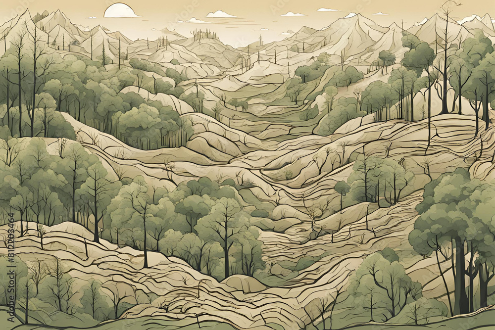 Deforested areas and fragmented landscapes, symbolizing the loss of ...