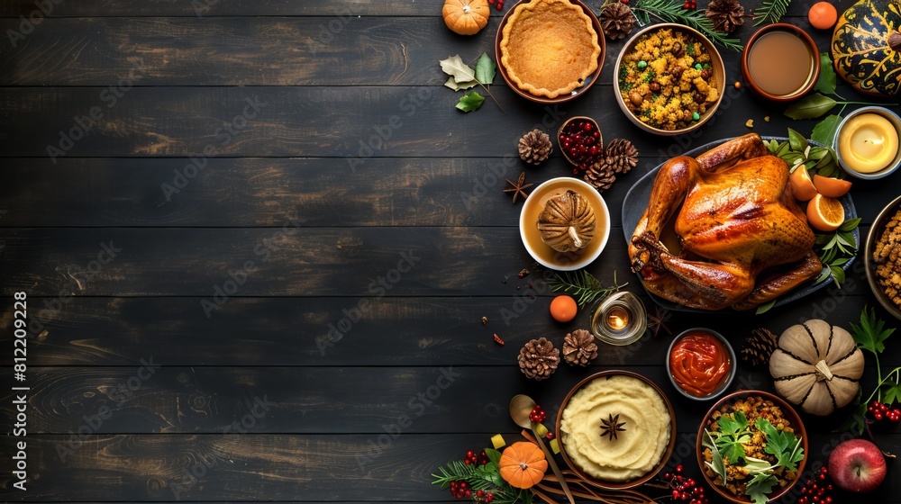 In a top-view double border arrangement against a dark wood banner ...