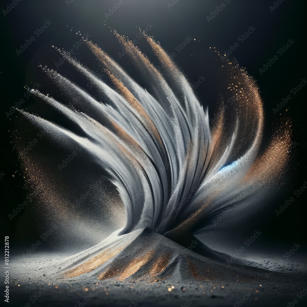 Sand explosion, with silver sand and subtle gold streaks creating ...