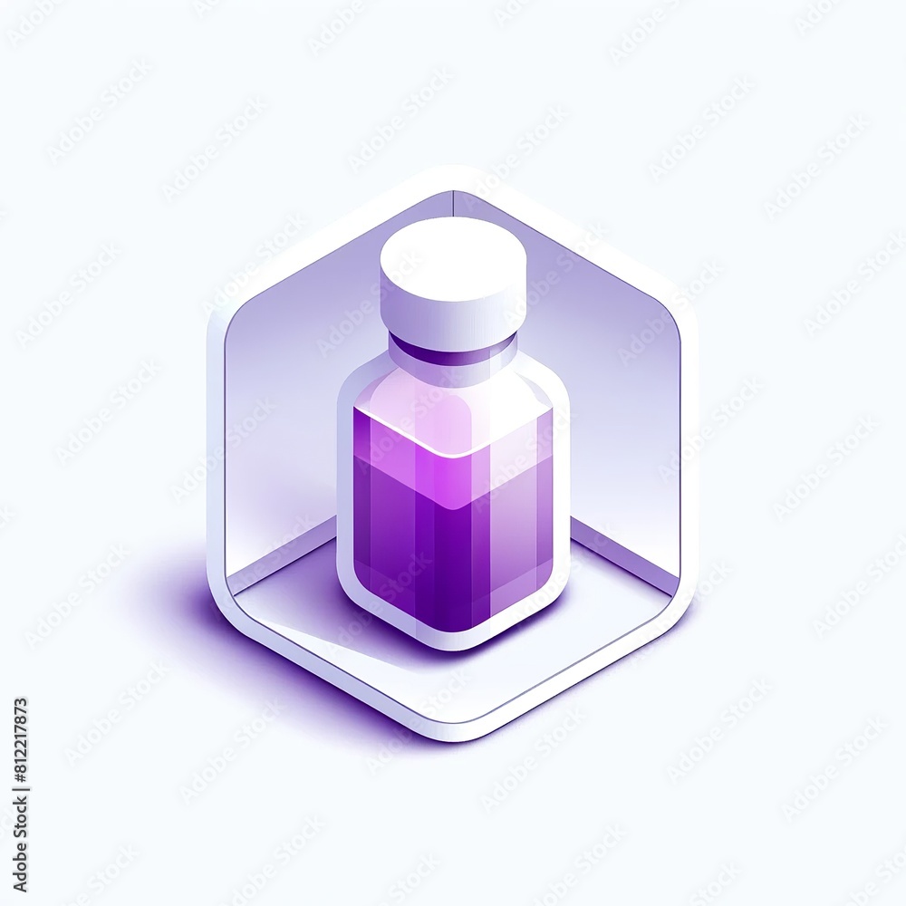 Isometric illustration of a transparent glass bottle filled with a ...