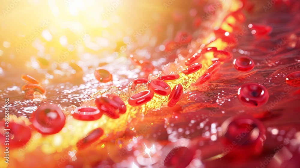 Close-up illustration of cholesterol deposits in blood vessels ...