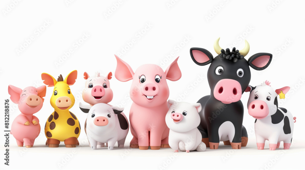 Farm animals with their baby. Cartoon pet animal family. Mothers and ...