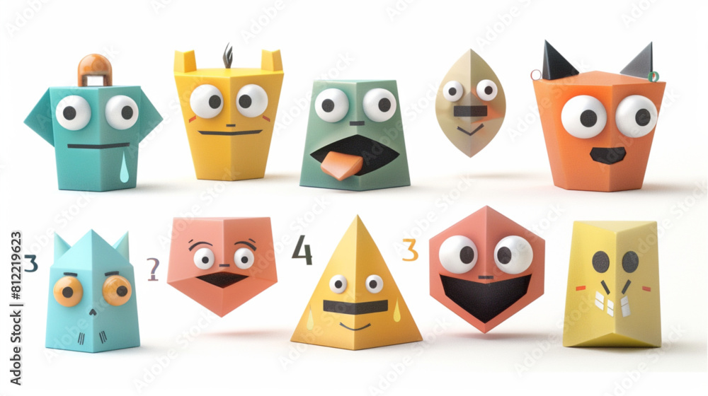 Geometry characters. Comic funny basic geometric figures group for ...