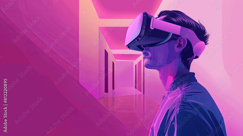 Virtual reality flat design side view immersive tech theme water color ...