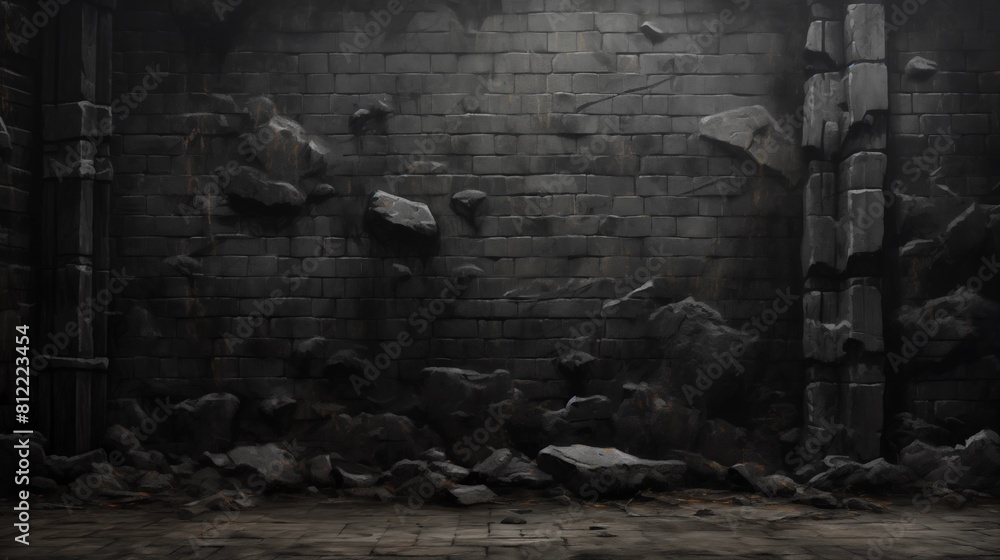 Animated scene of a crumbling brick wall in a dark environment Stock ...