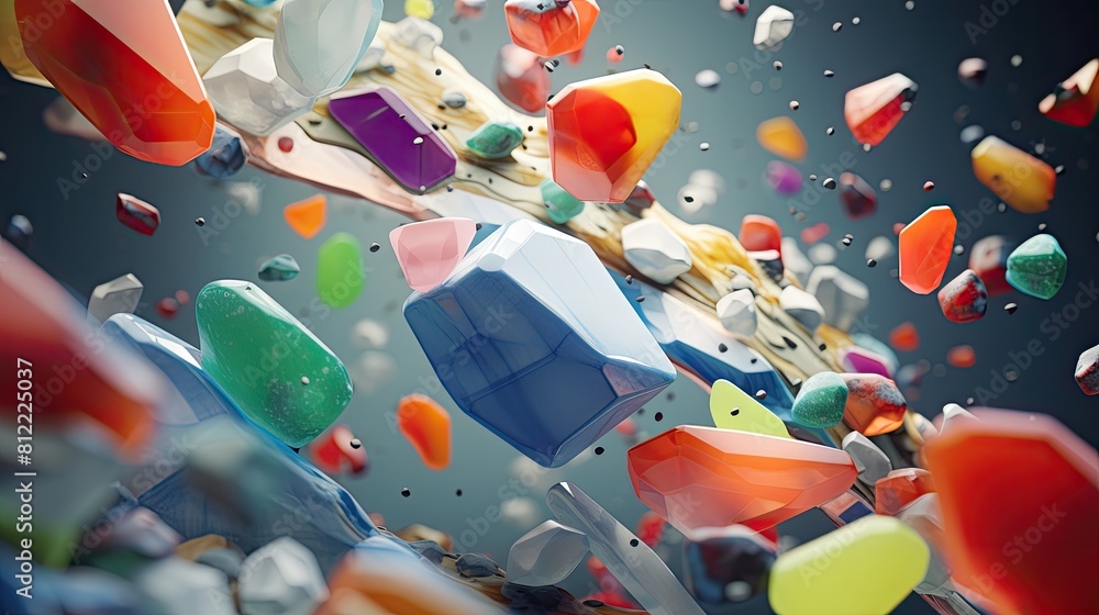 Dynamic scene of colored minerals. Abstract composition of multicolored ...