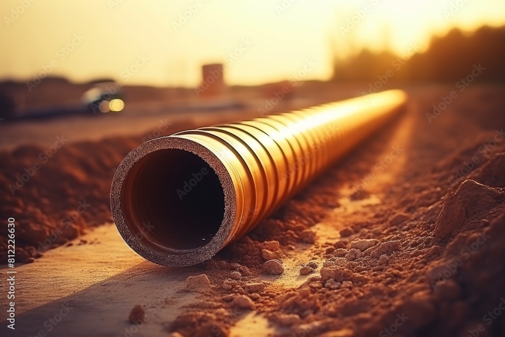 Metal pipe installation in trench pipeline construction for old water ...