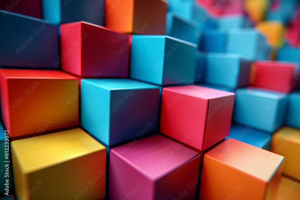 Vibrant 3D rendered cubes in a variety of colors beautifully organized ...
