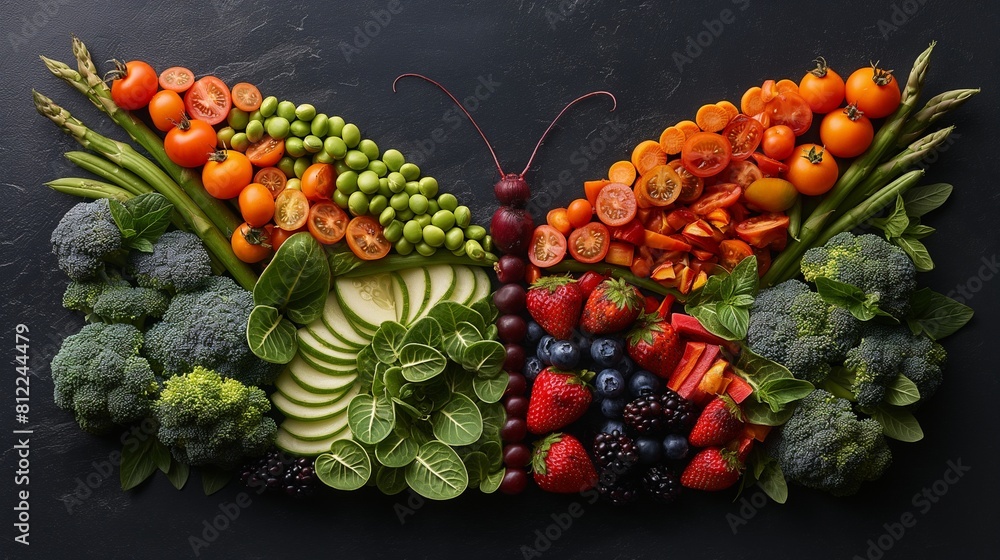 Vibrant butterfly-shaped vegetable platter, featuring a rainbow of ...