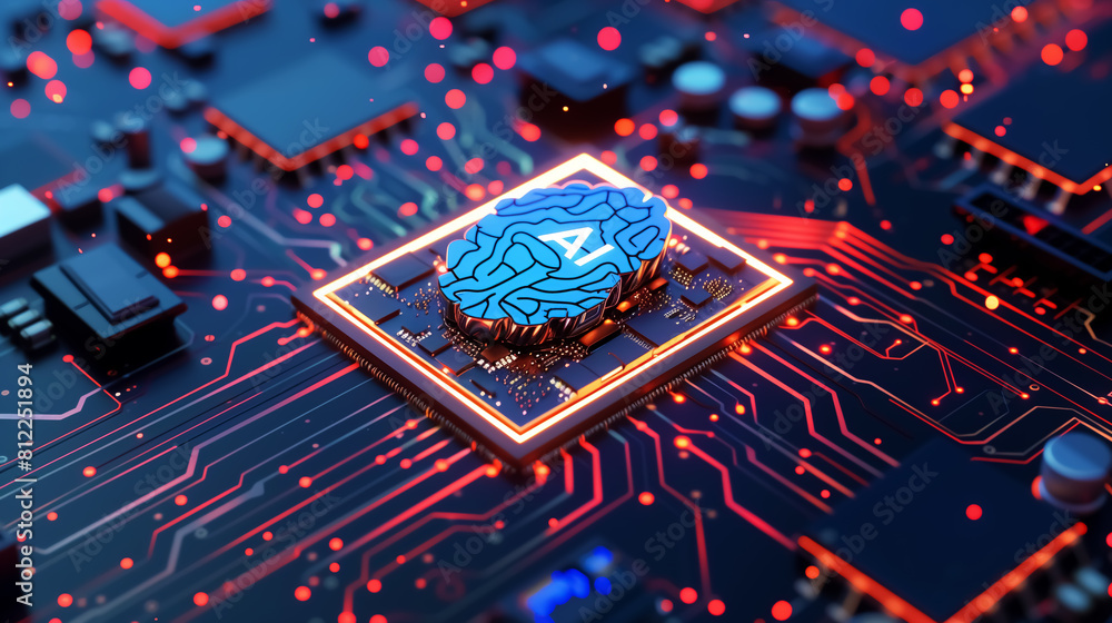 abstract AI concept, Artificial Intelligence processor on circuit board ...