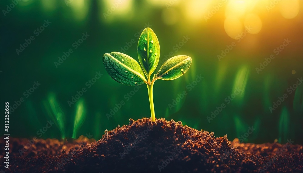 green seedling growing from seed on blurred nature background save the ...