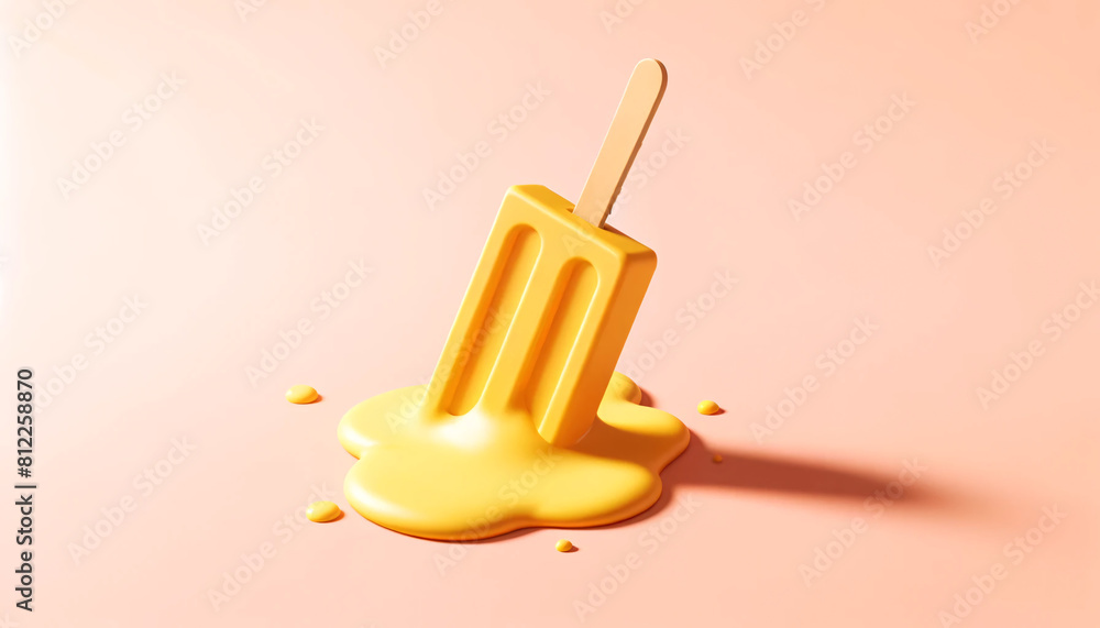 3D illustration of a yellow popsicle melting into a puddle, set against ...