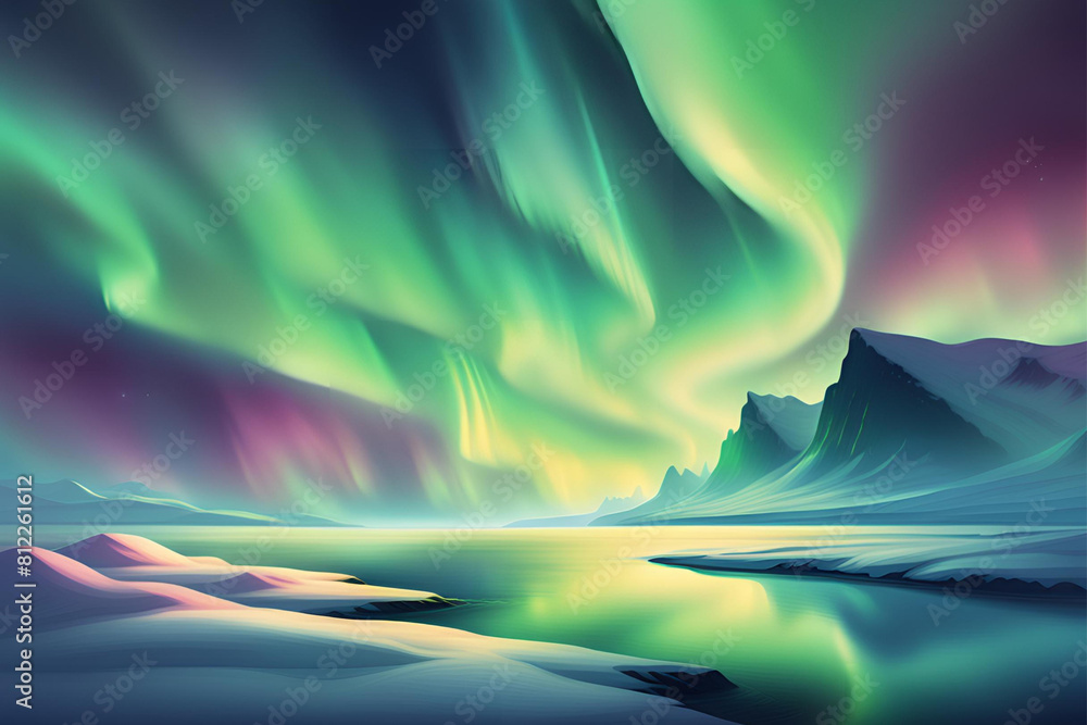 Northern lights illuminating the vast expanse of the Arctic tundra ...