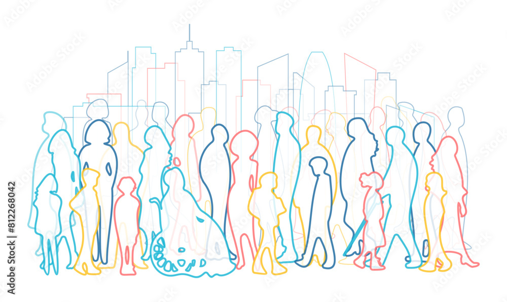 Diverse people, modern city population. Urban lifestyle. Different ...