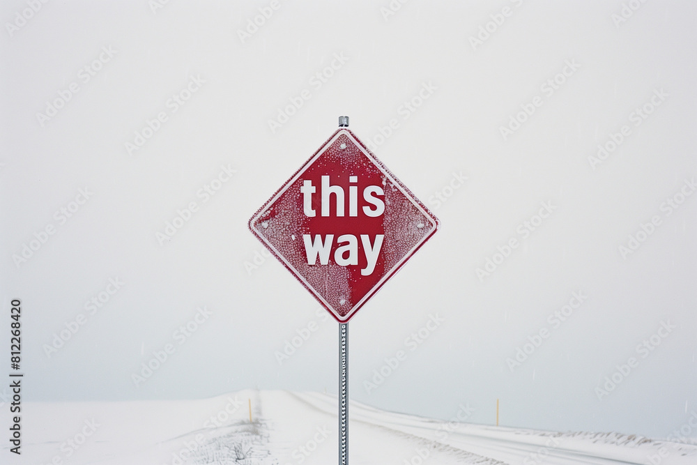 Present a compelling visual of the phrase "this way" set against a ...