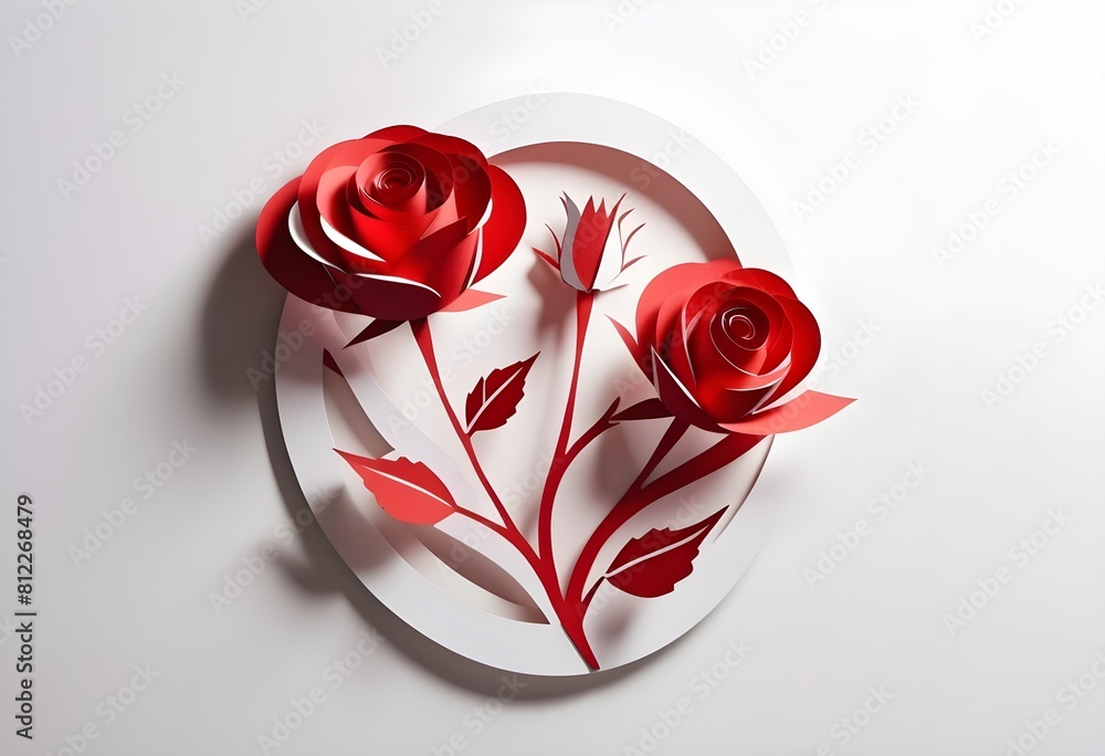 realistic flower of red rose on a wall as decoration paper cut frames ...
