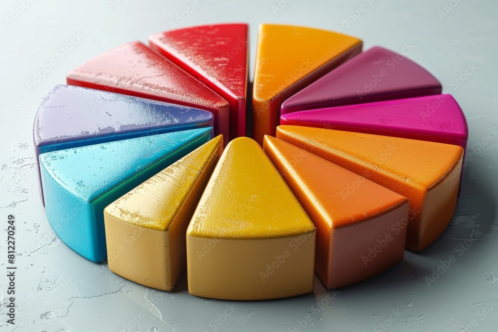 A 3D rendered pie chart with a detailed, textured surface resembles a ...