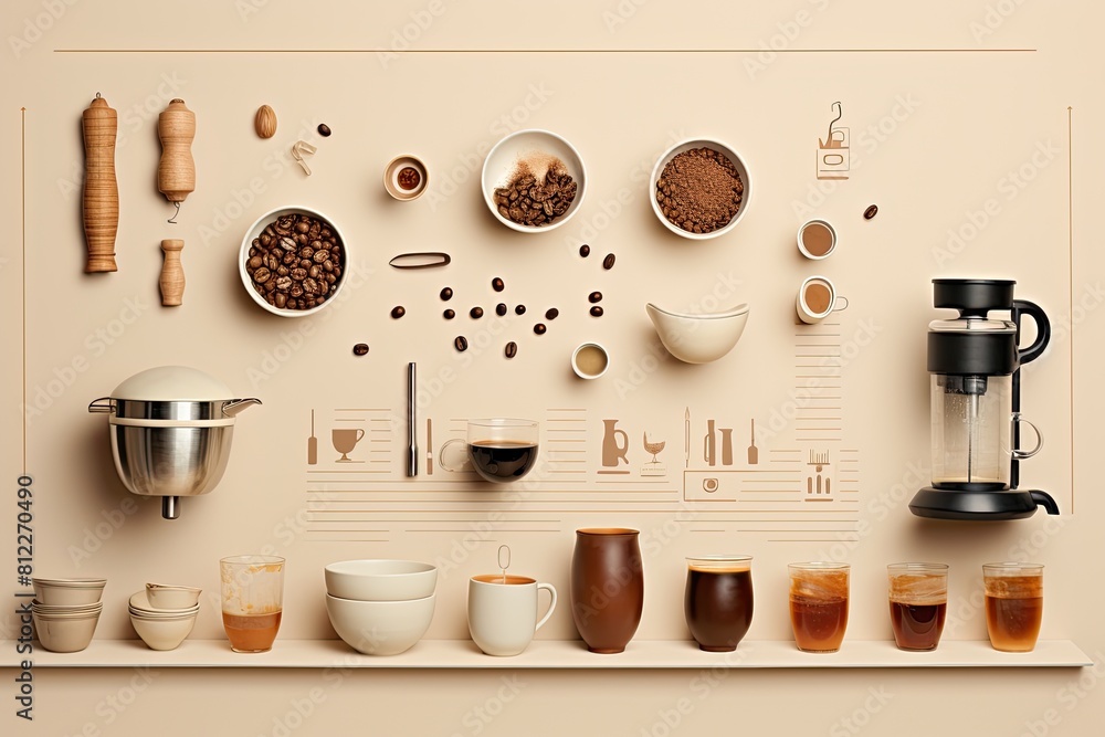 Diverse variety of coffee makers featured on a poster, A visual guide to different types of ...