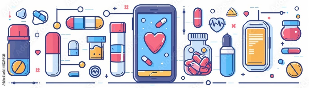 Craft flat design front view health and wellness apps theme cartoon ...