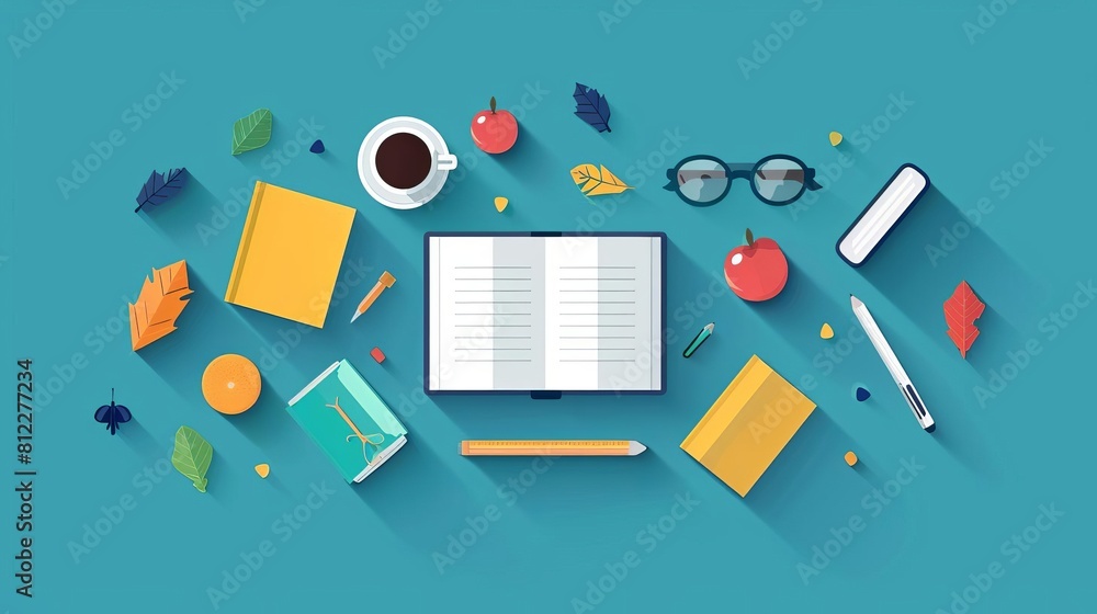 Guide flat design top view interactive learning tools theme animation ...