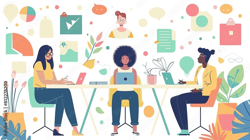 Dynamic flat vector of a creative agency team brainstorming ...