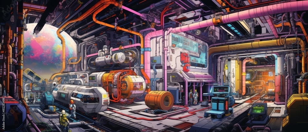 Creative paper art of a bustling space station, featuring astronauts ...