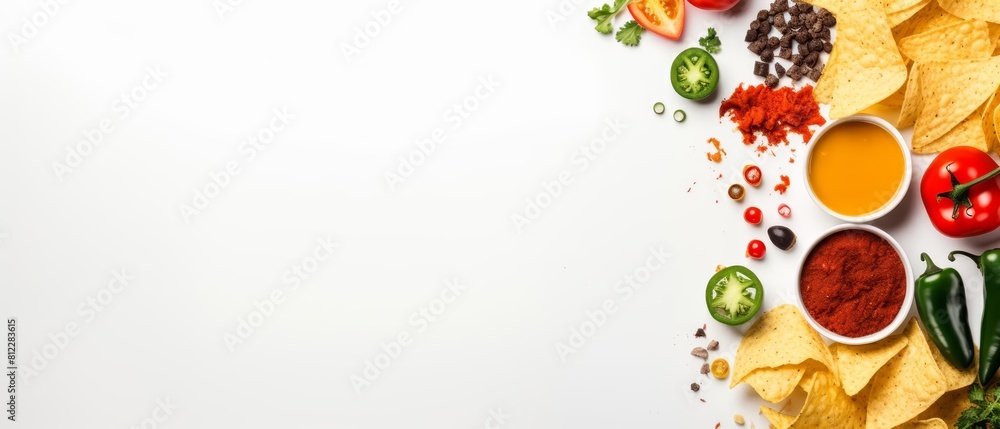 Food on white background top view, featuring an artistic arrangement of ...