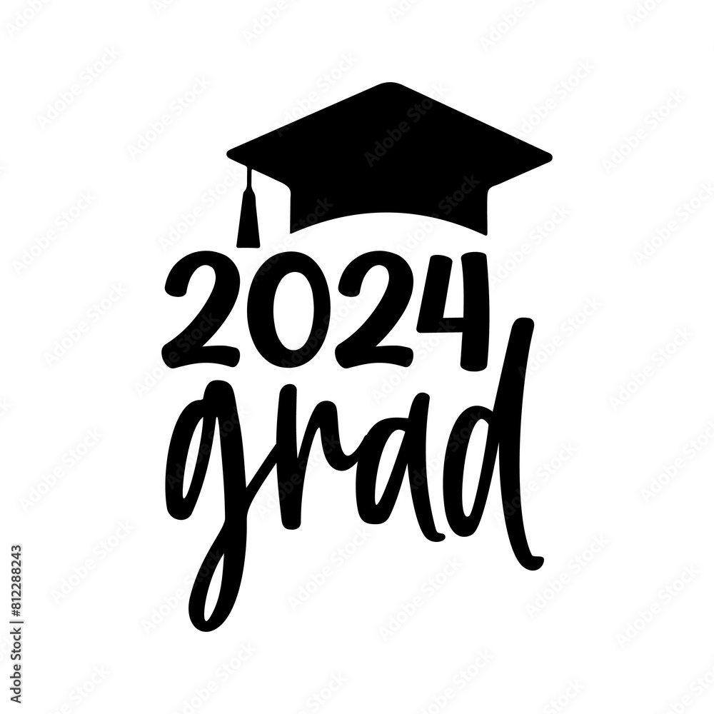 Graduation 2024 grad typography clip art design on plain white ...