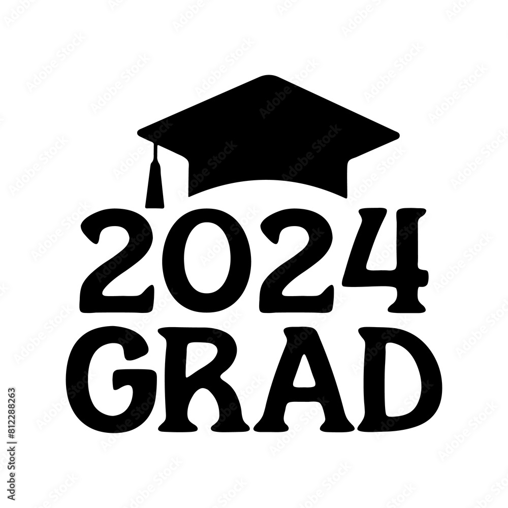 Graduation 2024 grad typography clip art design on plain white ...