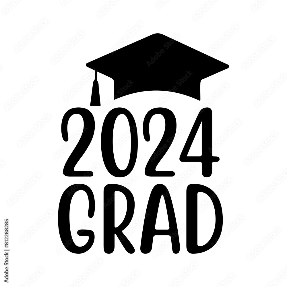 Graduation 2024 grad typography clip art design on plain white ...