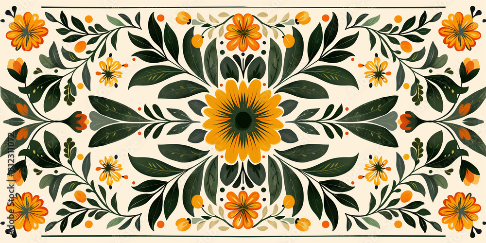 Majolica pattern on tiles featuring leaves and chickpeas in a flat ...