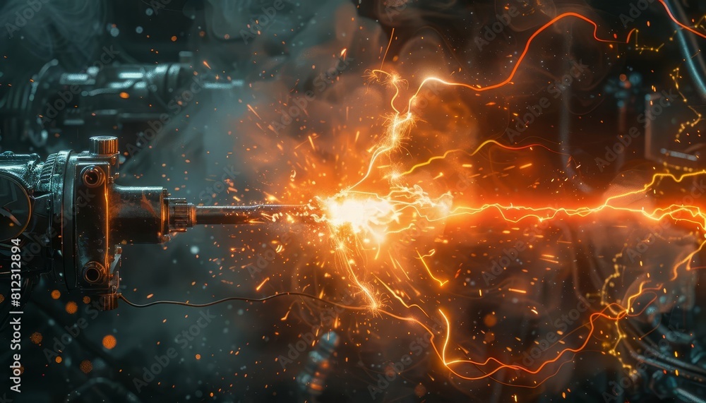 Illustrate a scene of electrical arcing, with sparks flying between two ...