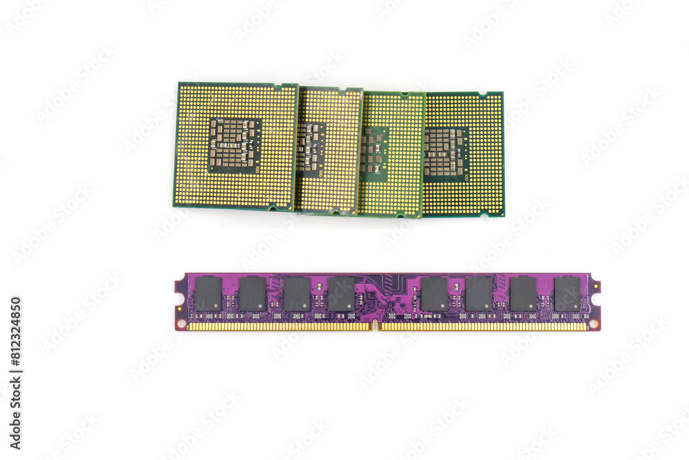 CPU and RAM isolated on a white background. CPU and RAM for a laptop ...