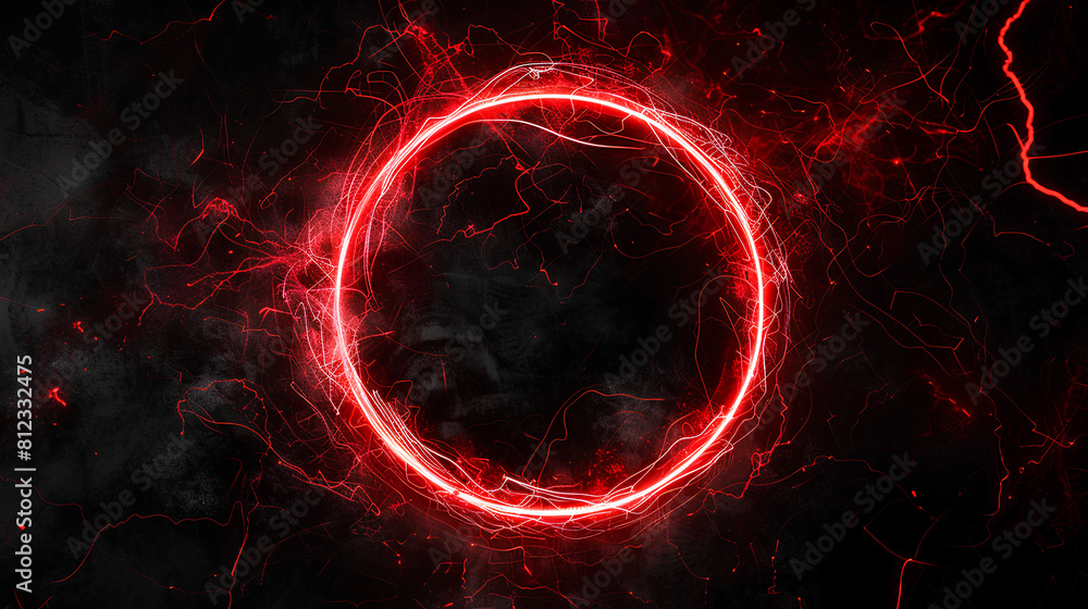 red abstract circle plasma lightning particle effect, ring with ...